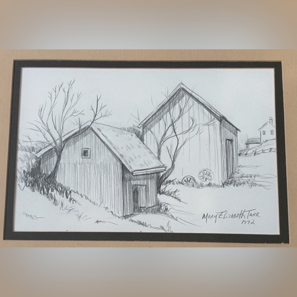 Vintage | Art | Vintage Shed Barn Farm Homestead Drawing Signed ...